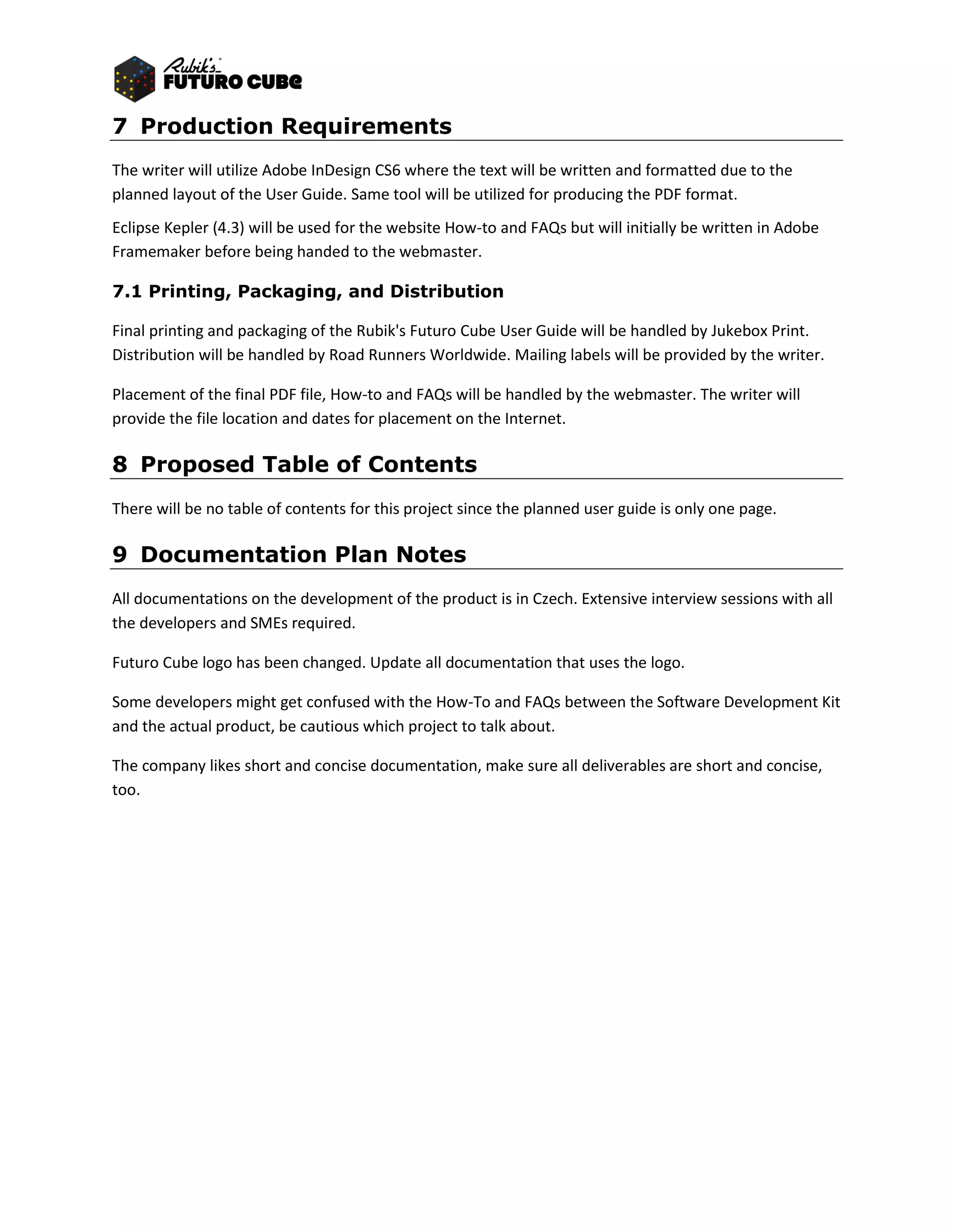 Rubik's Futuro Cube User Manual Documentation Plan | PDF