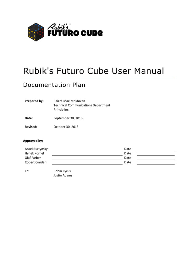 Rubik's Futuro Cube User Manual Documentation Plan | PDF