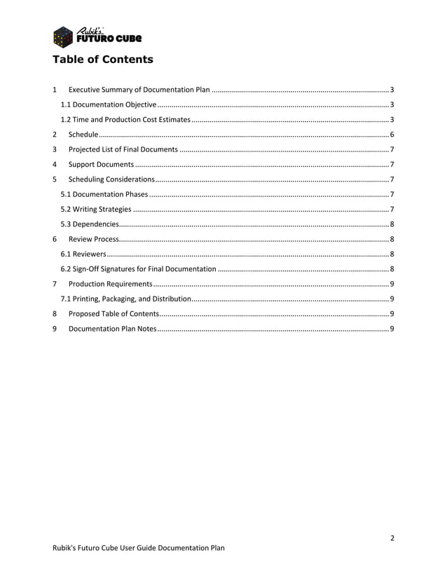 Rubik's Futuro Cube User Manual Documentation Plan | PDF
