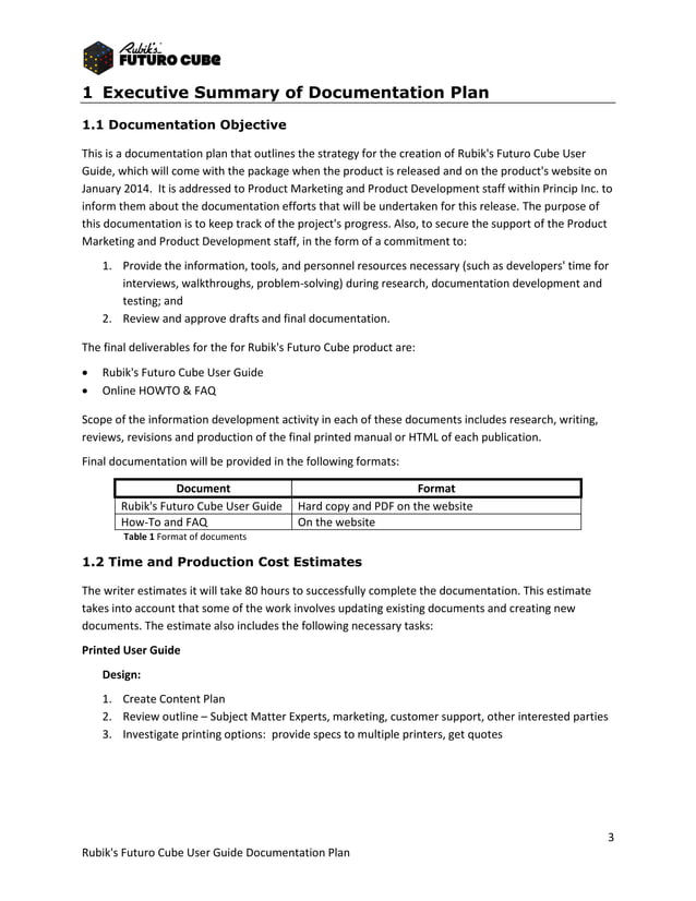 Rubik's Futuro Cube User Manual Documentation Plan | PDF