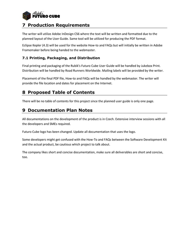 Rubik's Futuro Cube User Manual Documentation Plan | PDF