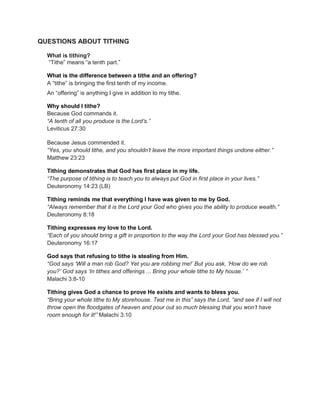 Questions about Tithing | PDF | Christianity | Religion & Spirituality