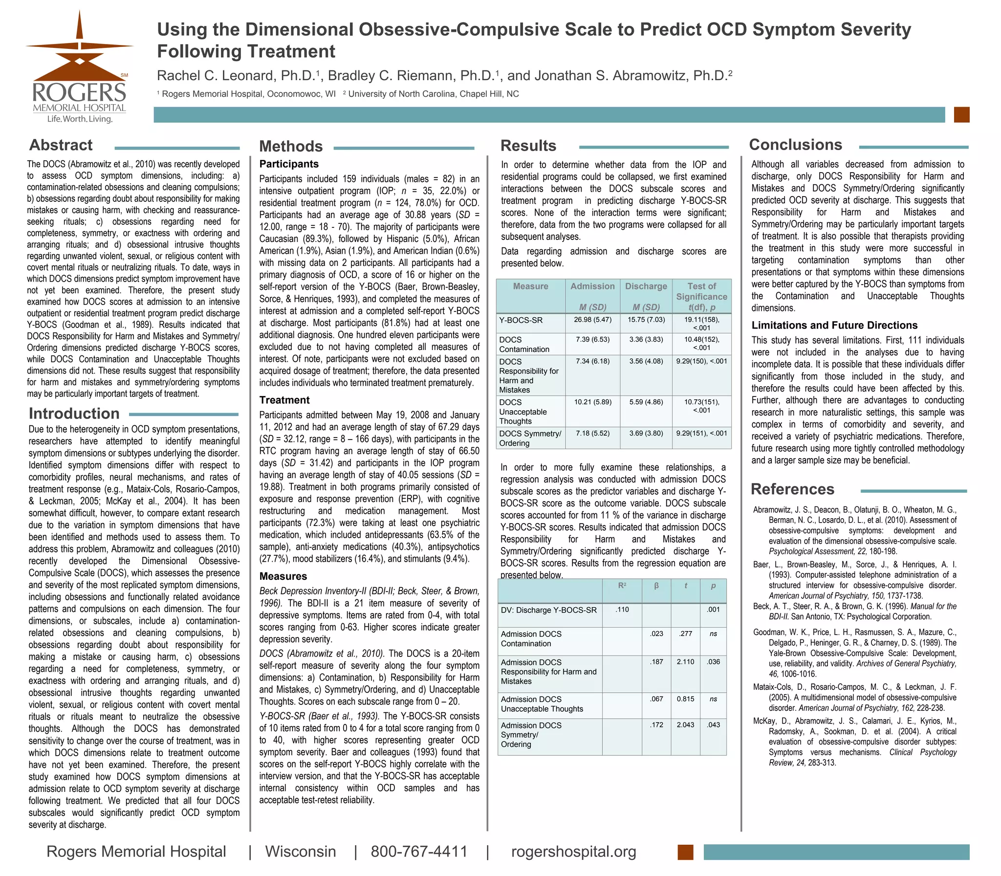 Using the Dimensional Obsessive-Compulsive Scale to Predict OCD Symptom ...