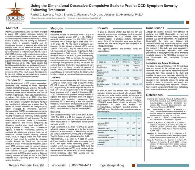 Using the Dimensional Obsessive-Compulsive Scale to Predict OCD Symptom ...