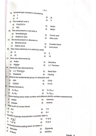 DA 122 ENGLISH MEDIUM BASIC CHEMISTRY MODEL PAPER | PDF