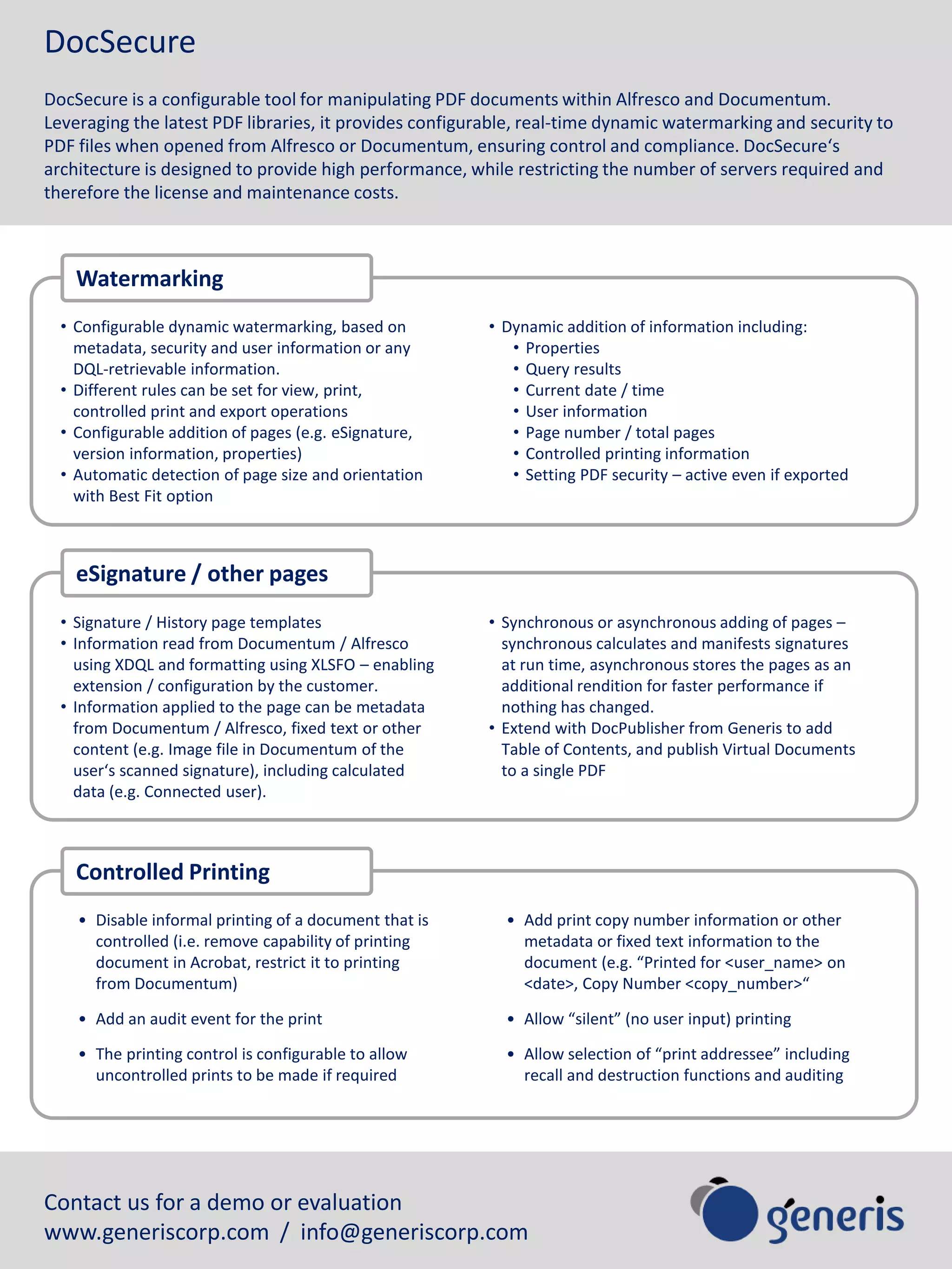 DocSecure - watermarking, eSignature and Controlled Printing for Documentum, Alfresco and Oracle ...