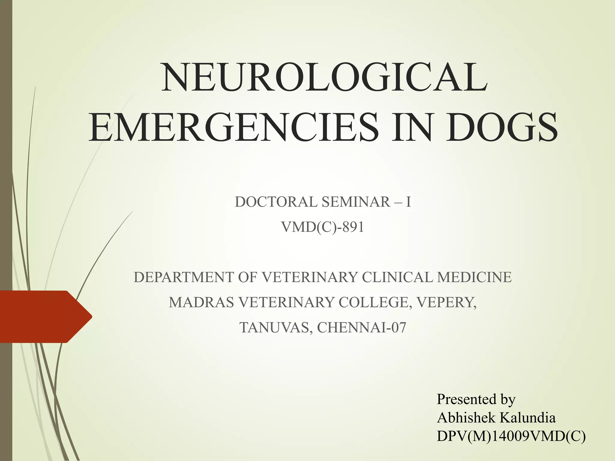 AN APPROACH TO NEUROLOGICAL EMERGENCIES IN DOGS | PPTX