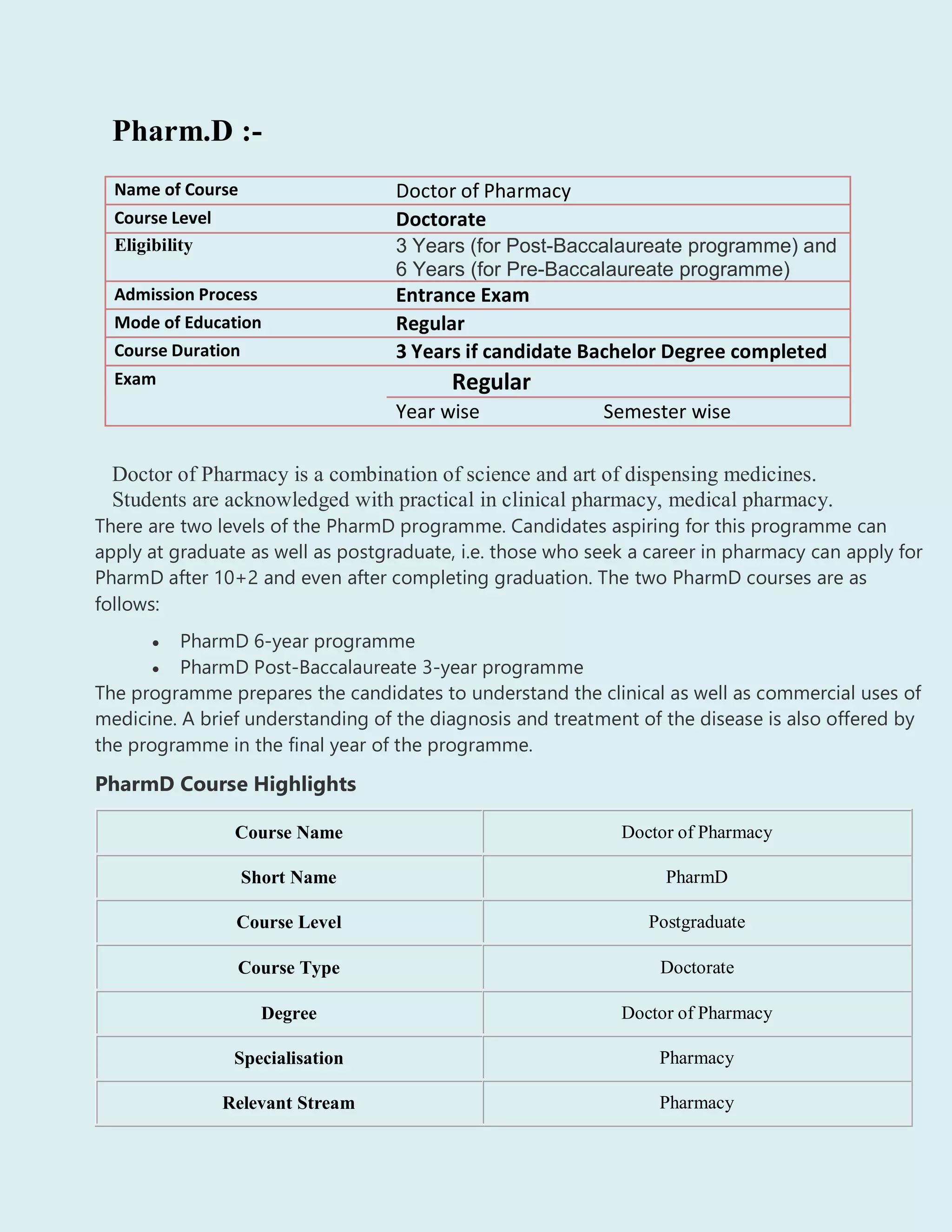 Doctor of pharmacy | PDF
