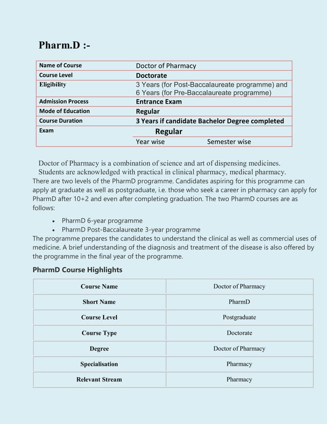 Doctor of pharmacy | PDF | Postgraduate Education | College Education