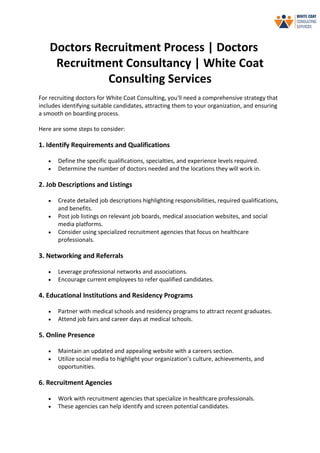 Doctors Recruitment Consultancy - White Coat Consulting | PDF