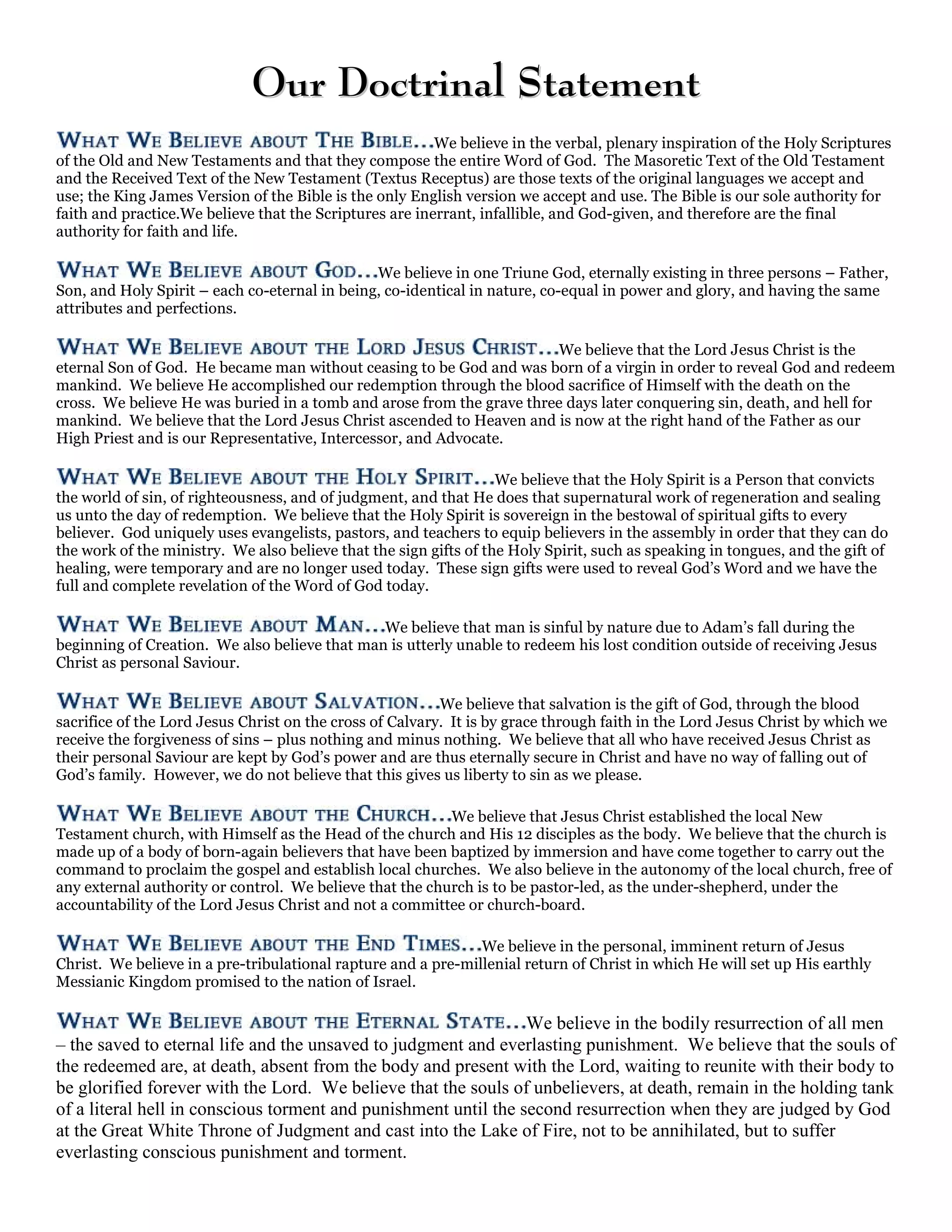 Doctrinal Statement | PDF | Christianity | Religion & Spirituality