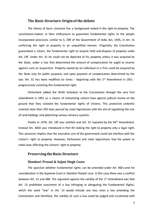 Doctrine of basic structure of India's Constitution | DOCX | Civic ...