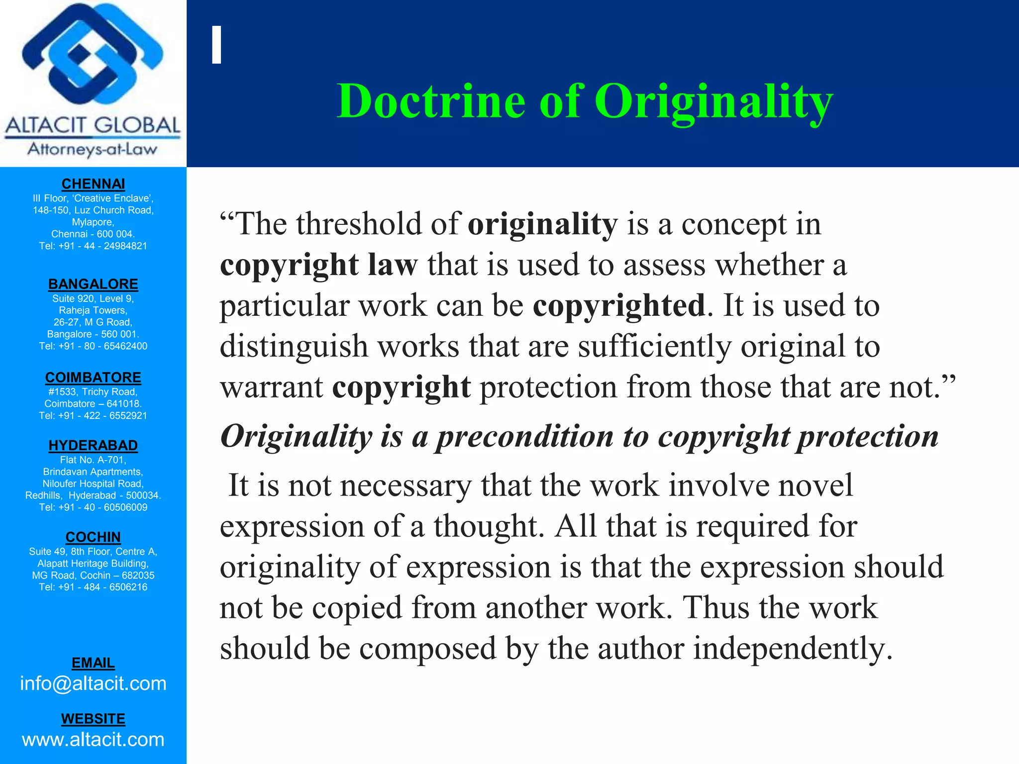 Doctrine of originality copyright | PPTX