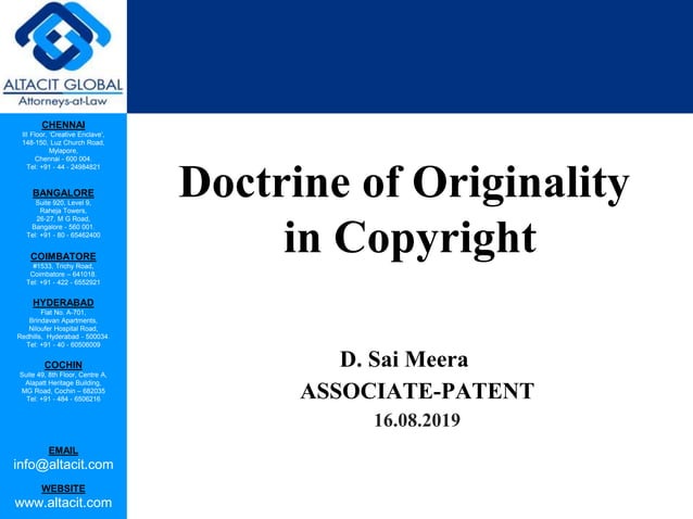 Doctrine of originality copyright | PPTX