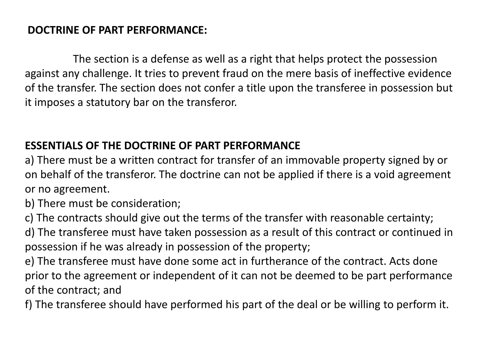 Doctrine of Part Performance in Transfer of property.pptx