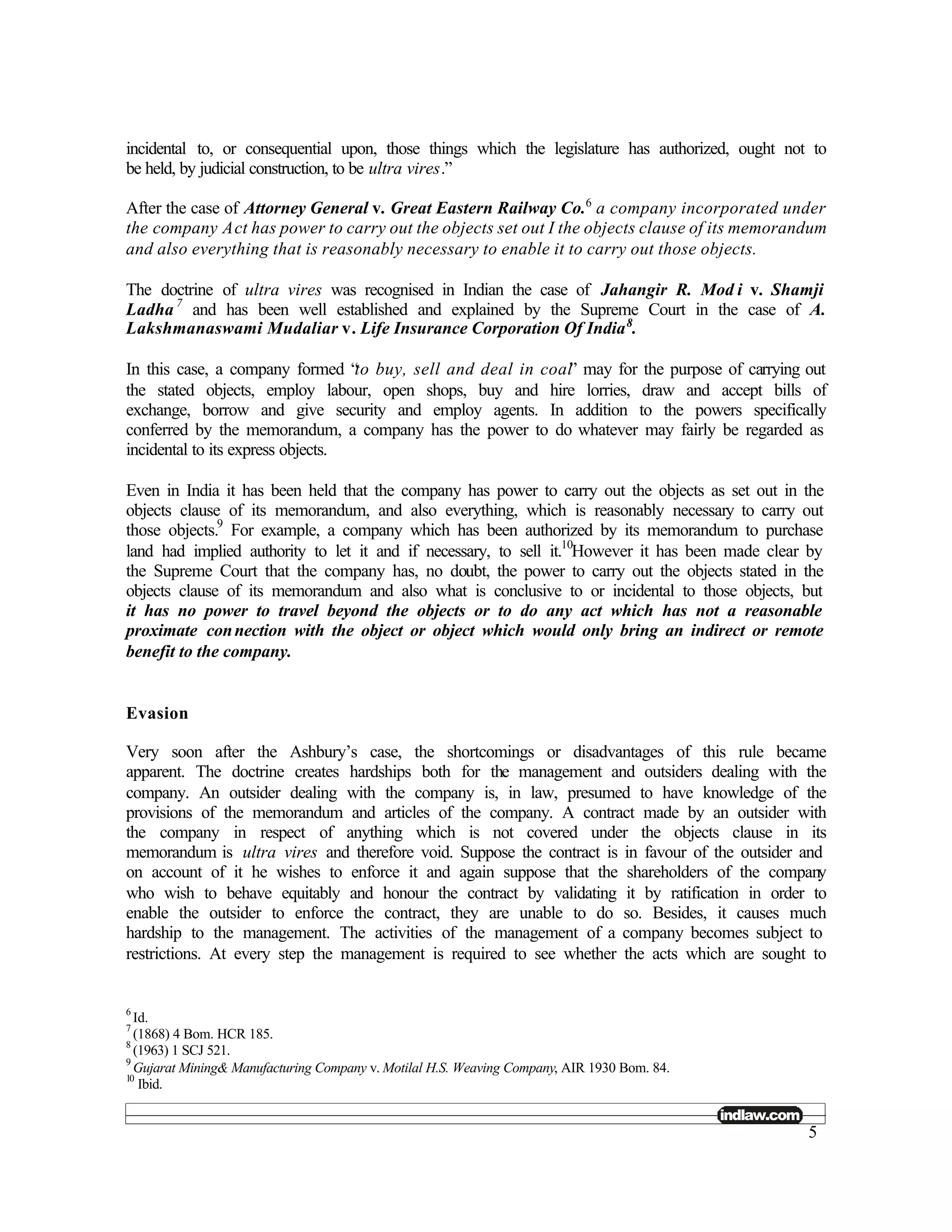 Doctrine of ultra vires | PDF