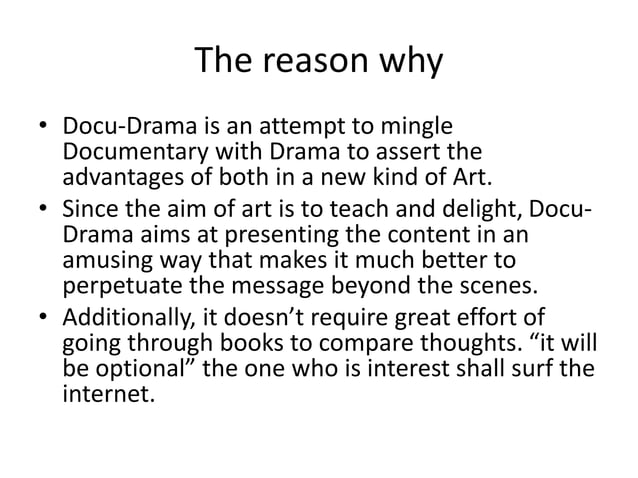 Docu drama | PPTX | Documentary | Genres
