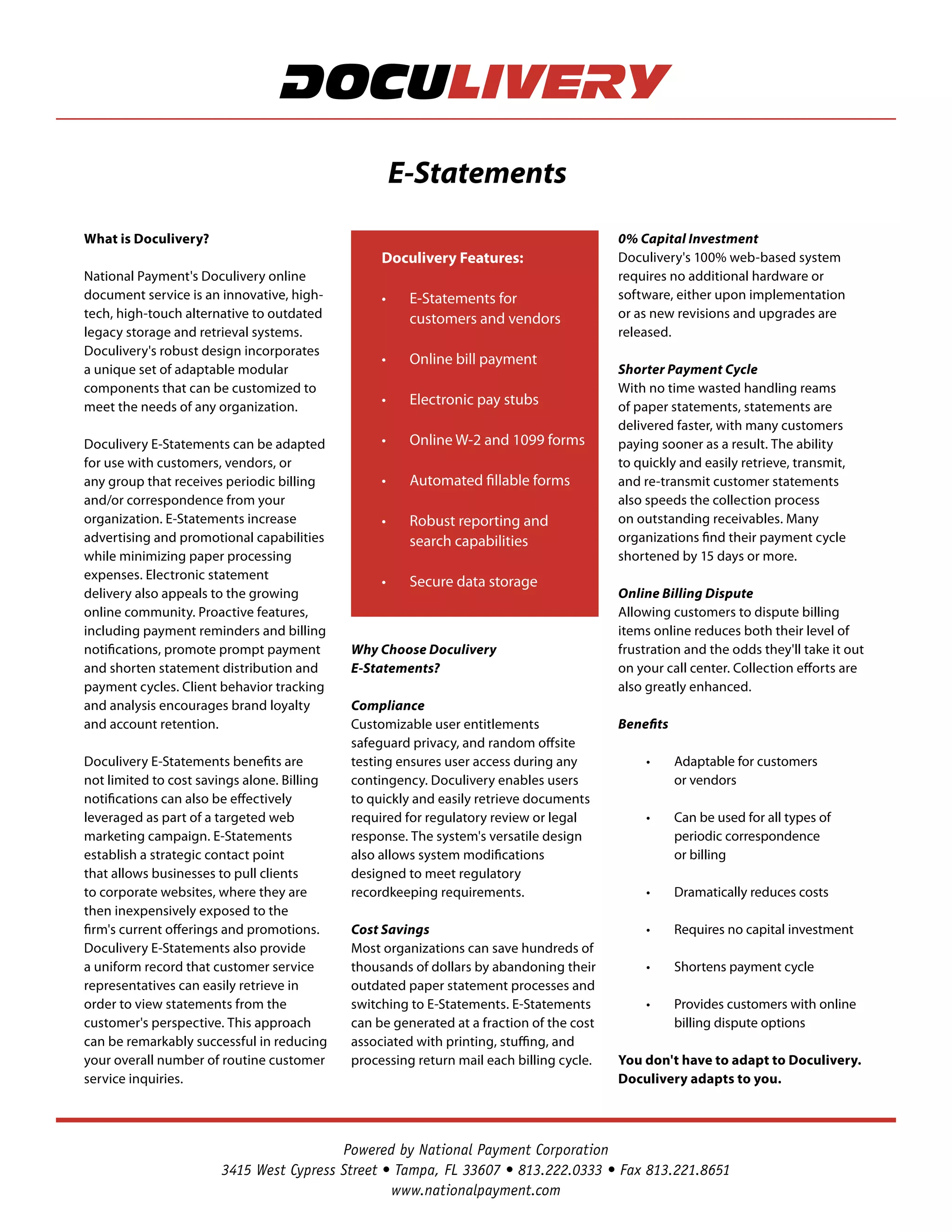 Doculivery Brochure - Online Statements Simplified | PDF