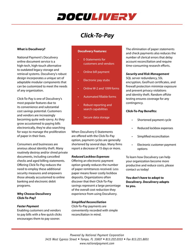 Doculivery Brochure - Online Statements Simplified | PDF