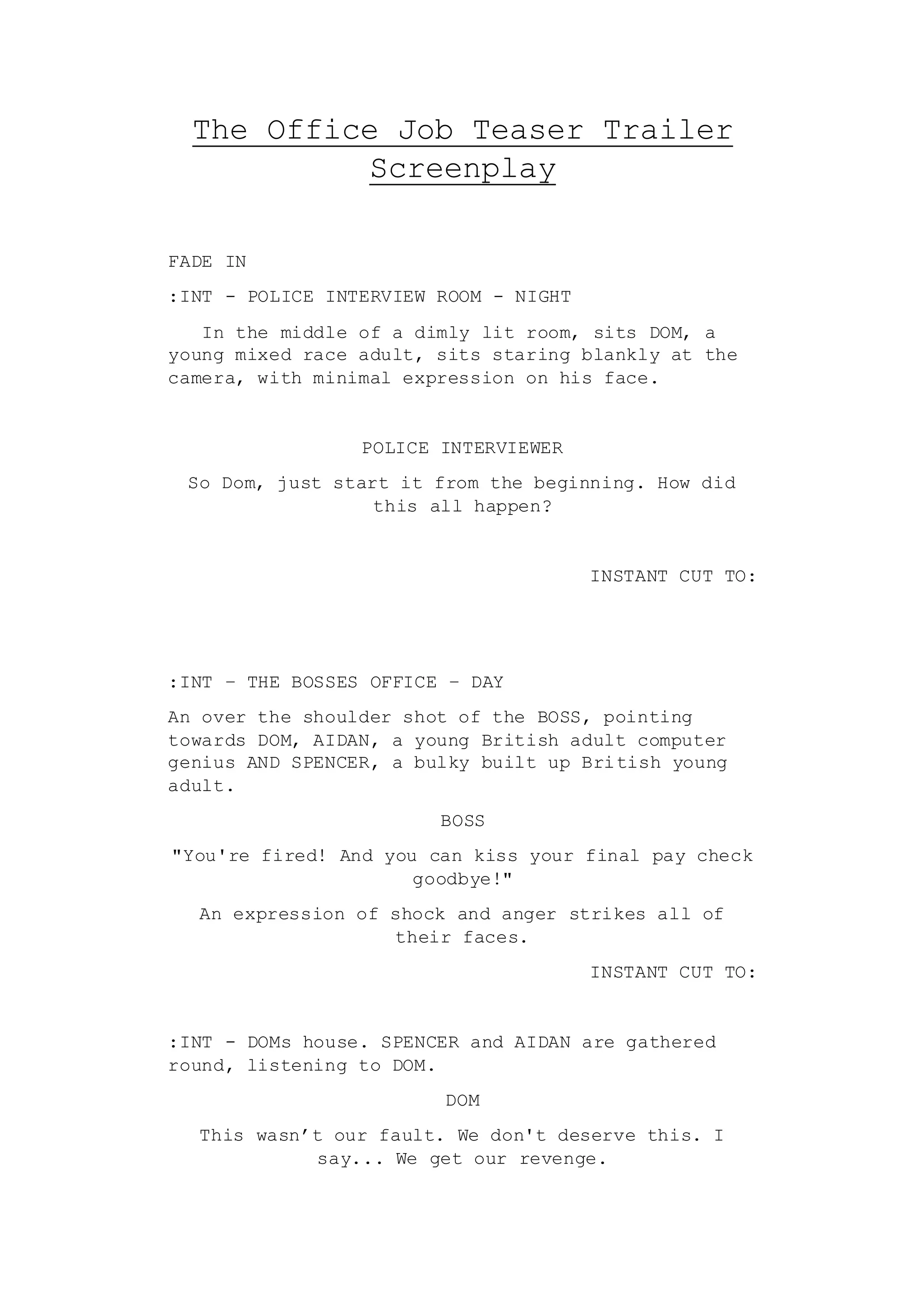The Office Job Teaser Trailer Script | DOCX
