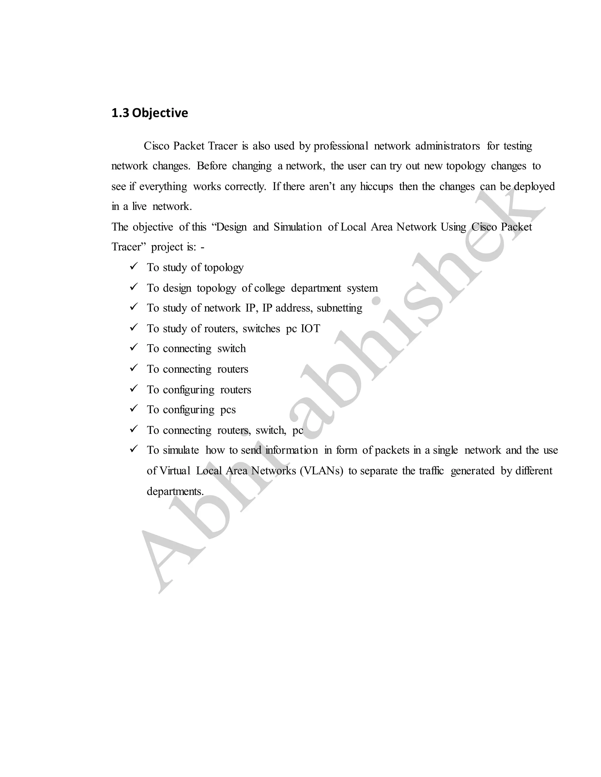 Design and Simulation of Local Area Network Using Cisco Packet Tracer | DOCX