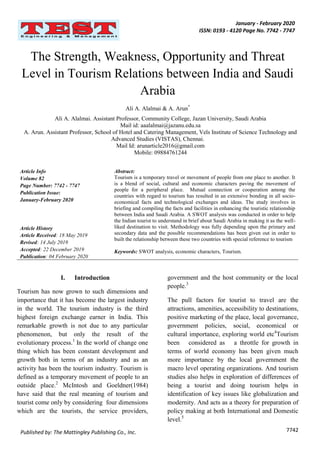 The Strength, Weakness, Opportunity and Threat Level in Tourism ...