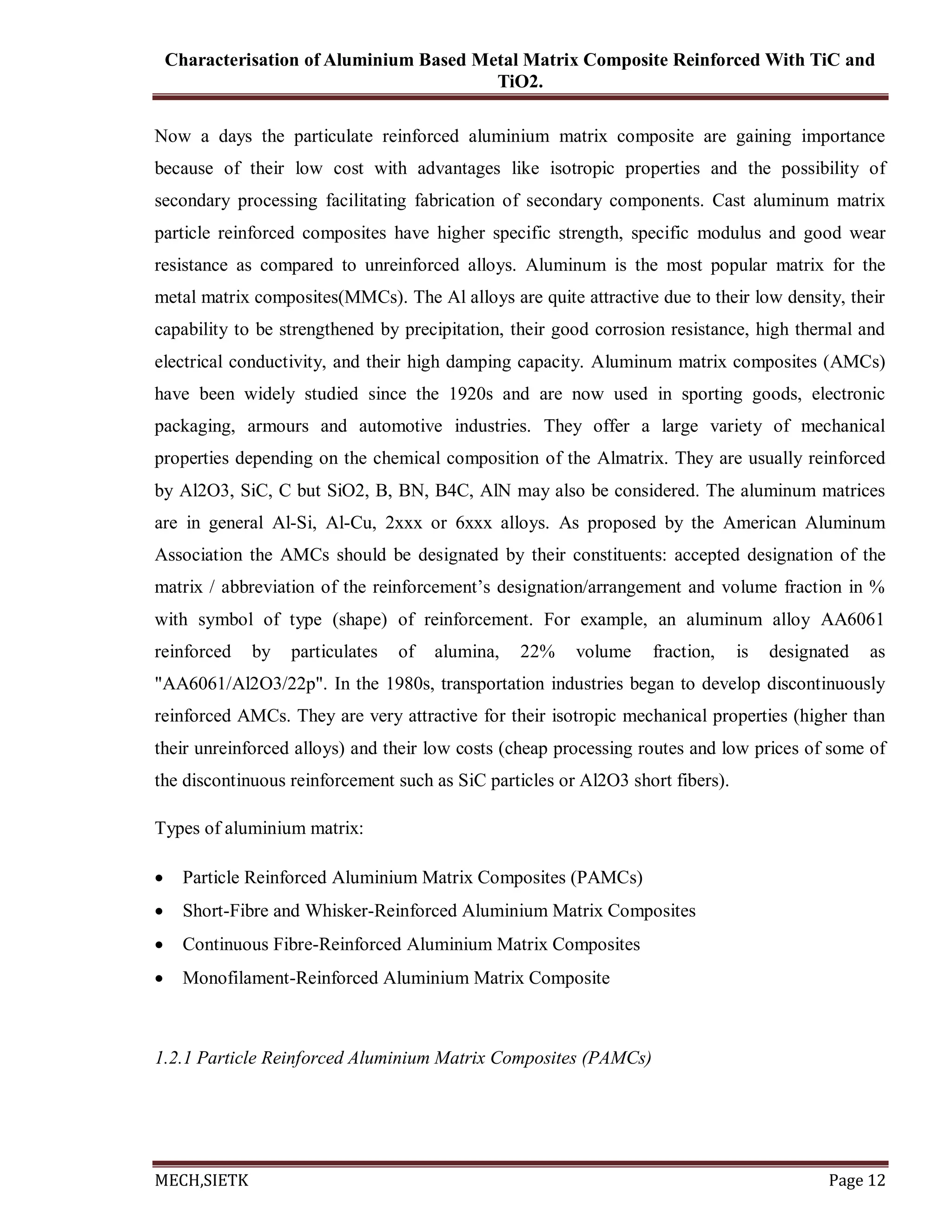 Characterisation of Aluminum based metal matrix composite reinforcement ...