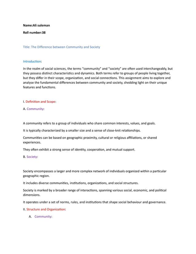 Difference between community and society | DOCX