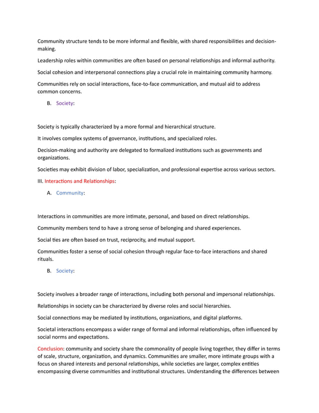 Difference between community and society | DOCX