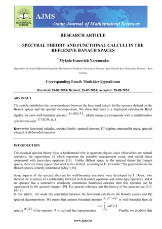 SPECTRAL THEORY AND FUNCTIONAL CALCULI IN THE REFLEXIVE BANACH SPACES | PDF