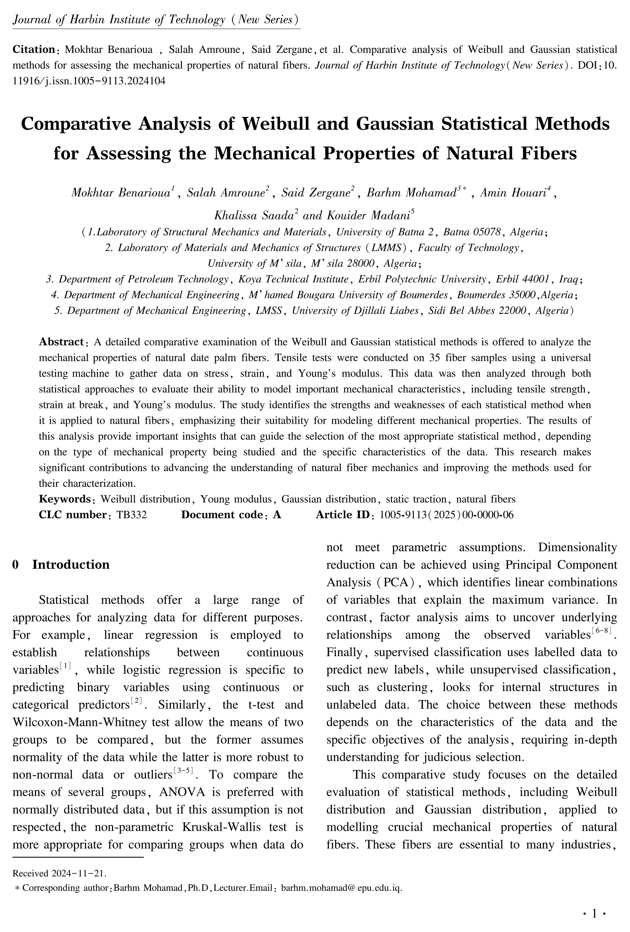 Comparative analysis of Weibull and Gaussian statistical methods for assessing the mechanical ...