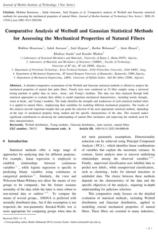 Comparative analysis of Weibull and Gaussian statistical methods for assessing the mechanical ...