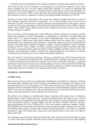 A STATISTICAL SURVEY ON DETERMINANTS OF MARITAL INSTABILITY IN NORTH ...