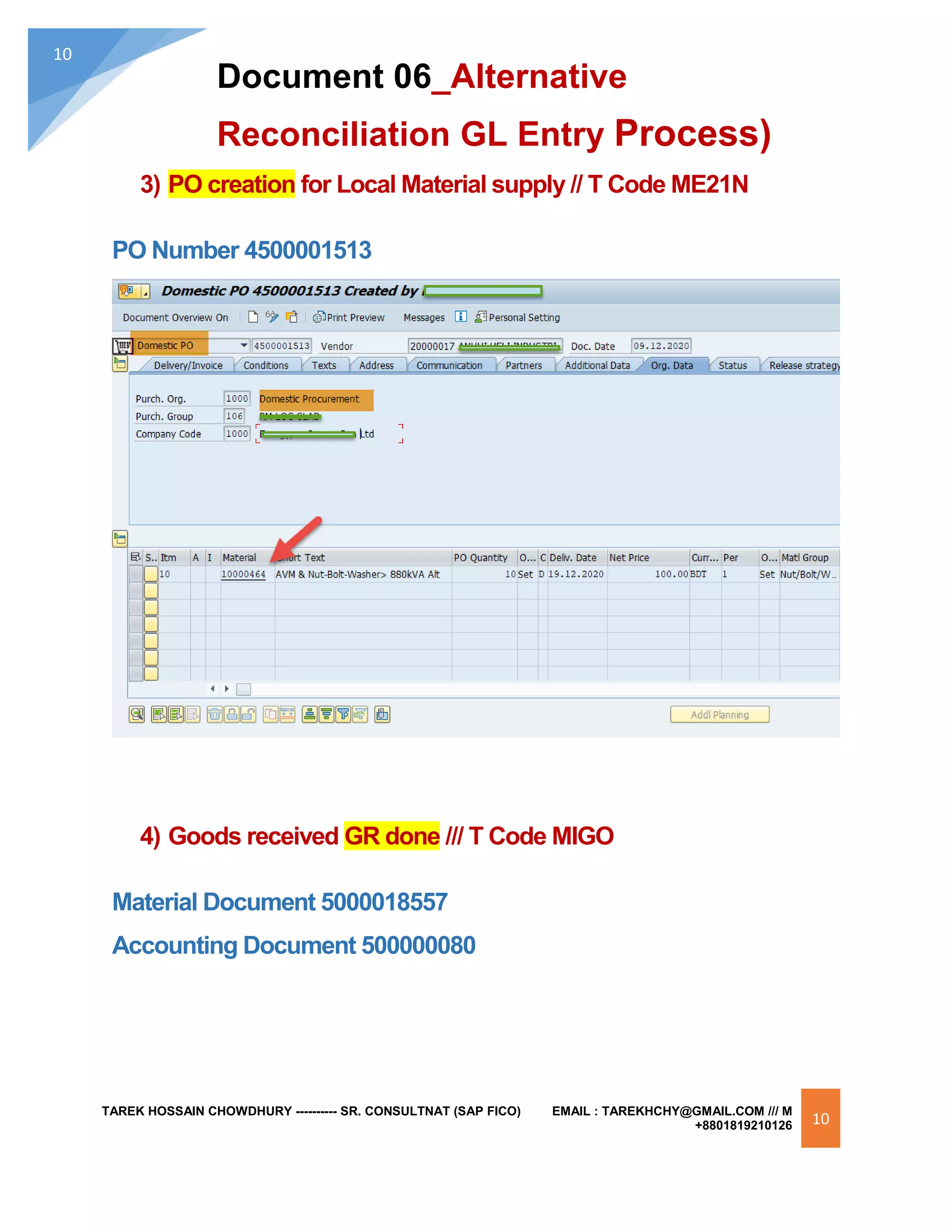 Document 06 Alternative reconciliation GL entry process in SAP | PDF