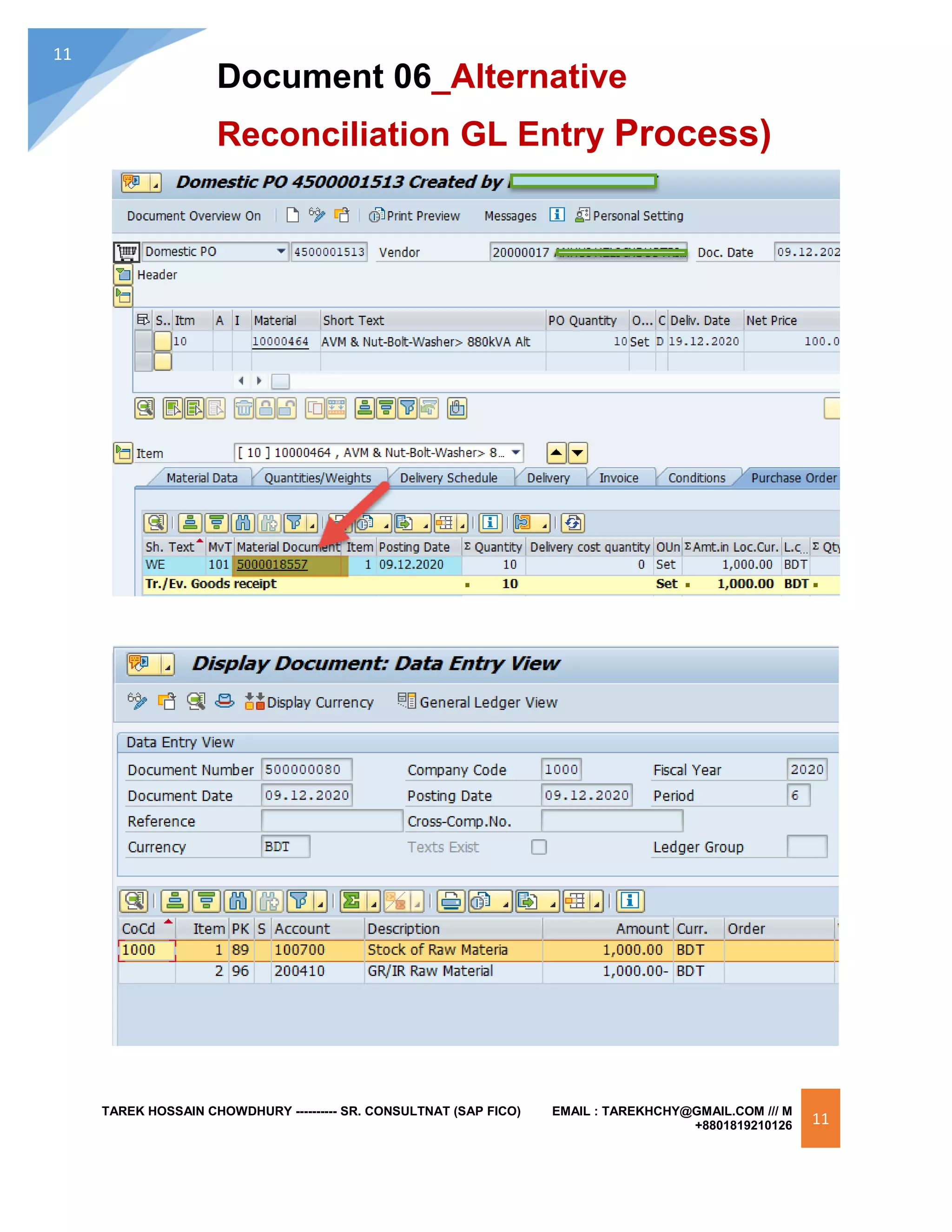Document 06 Alternative reconciliation GL entry process in SAP | PDF