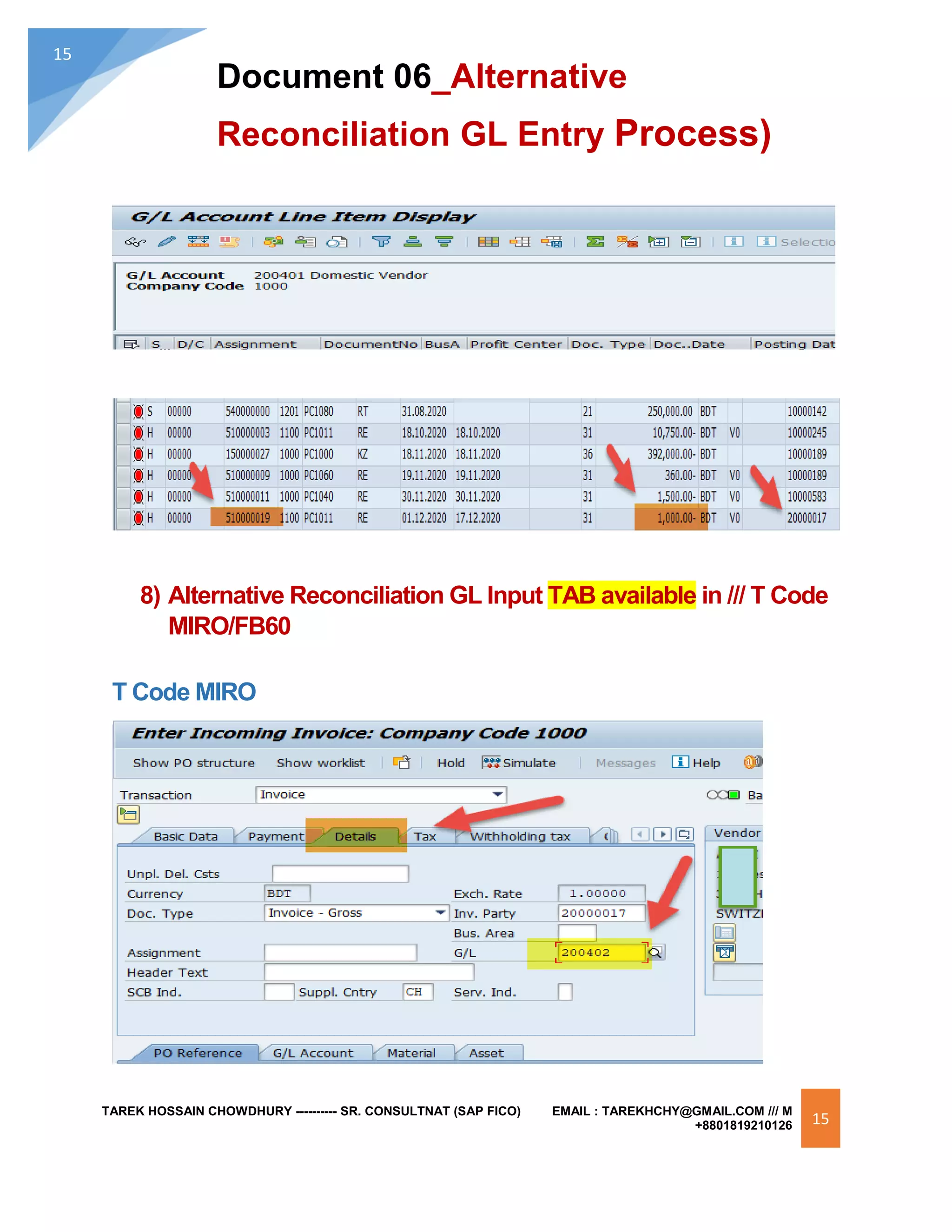 Document 06 Alternative reconciliation GL entry process in SAP | PDF