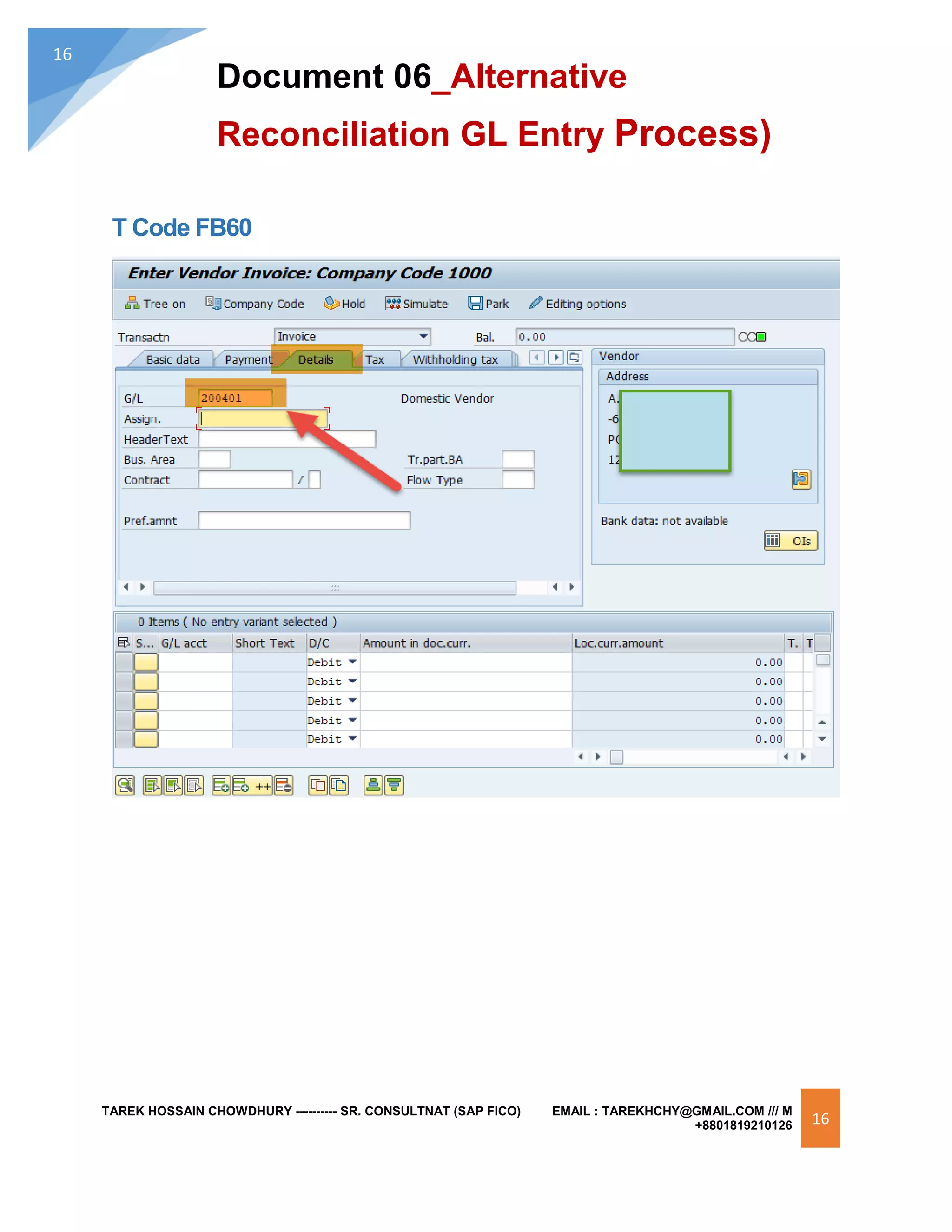 Document 06 Alternative reconciliation GL entry process in SAP | PDF