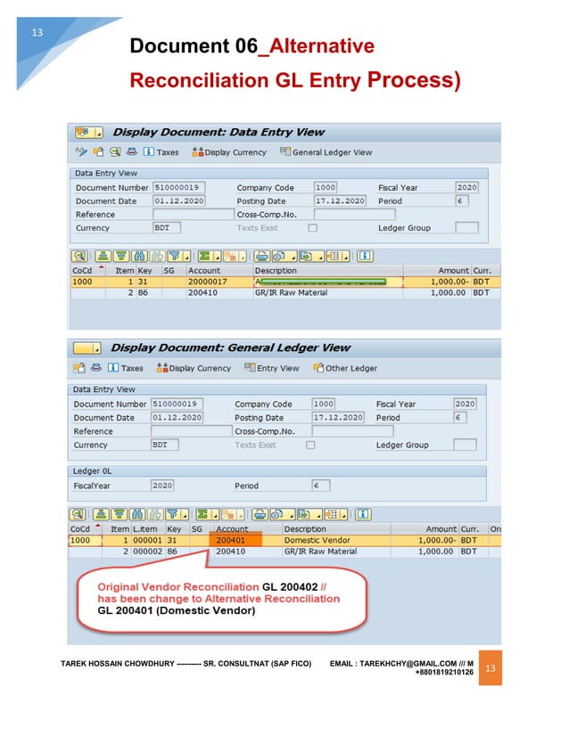 Document 06 Alternative reconciliation GL entry process in SAP | PDF