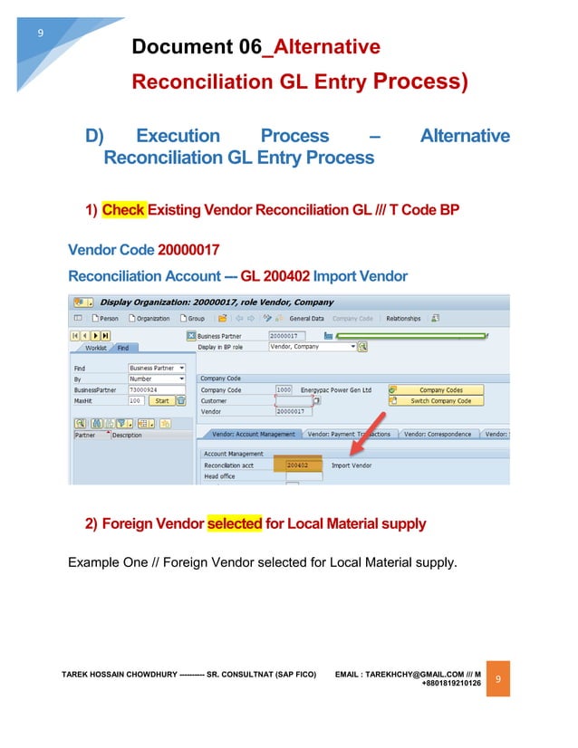 Document 06 Alternative reconciliation GL entry process in SAP | PDF