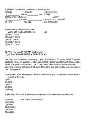 Present Perfect Tense Exercises | PDF