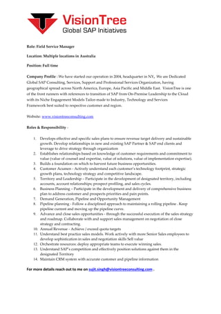 Field Sales role with VisionTree | PDF
