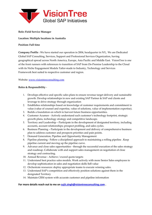 Field Sales role with VisionTree | PDF