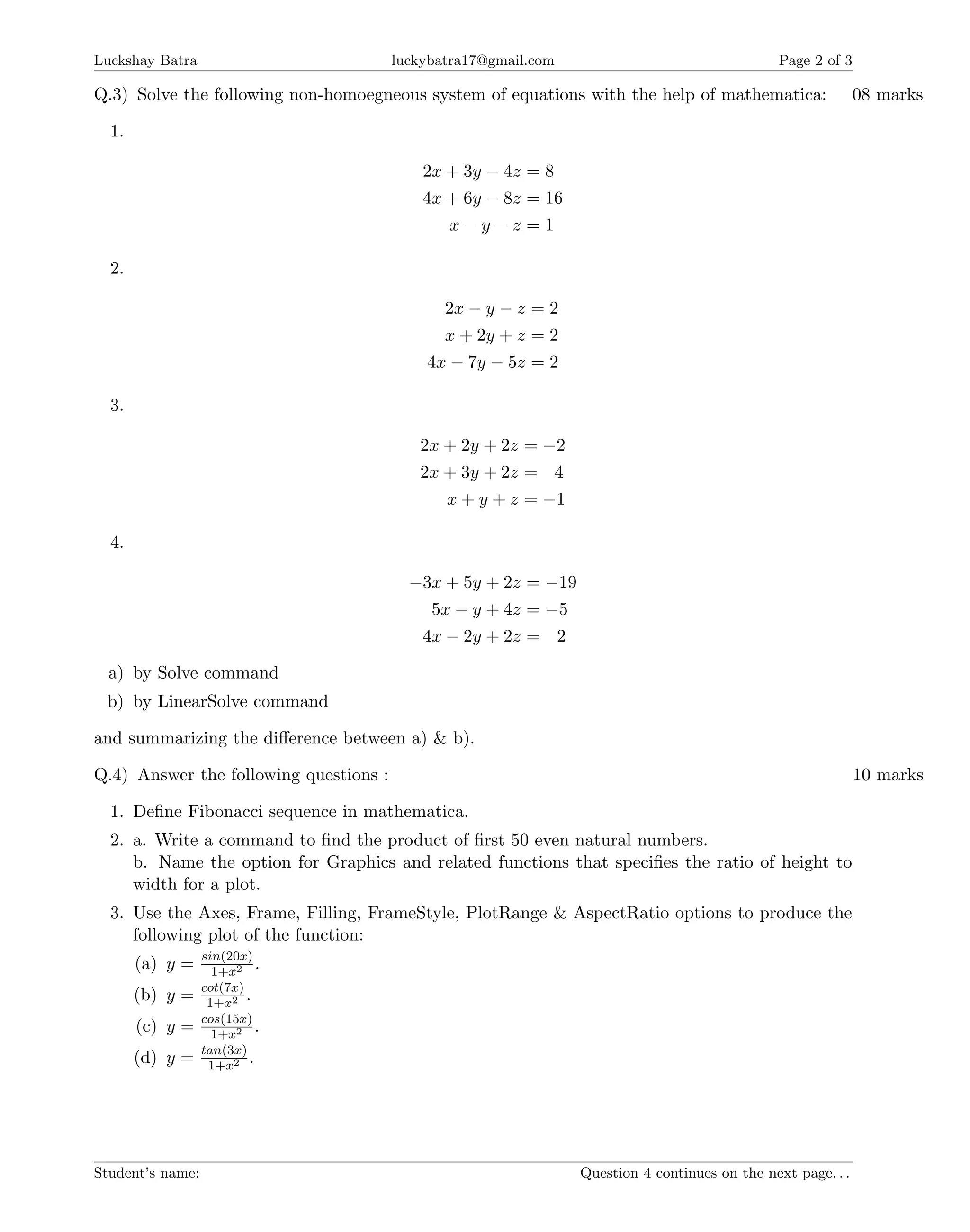 Mathematica model test paper | PDF