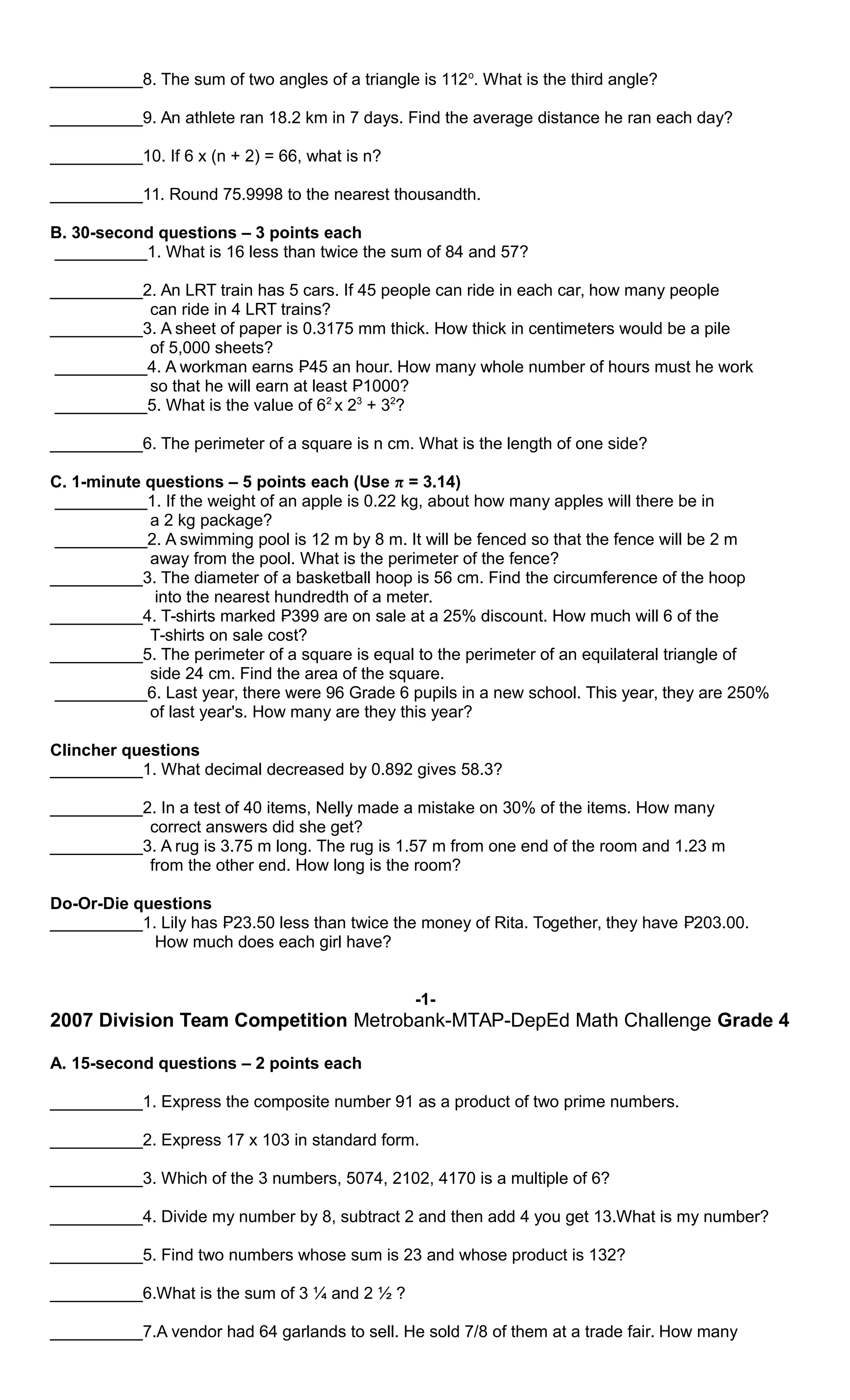 Grade 4 MTAP Reviewer | PDF