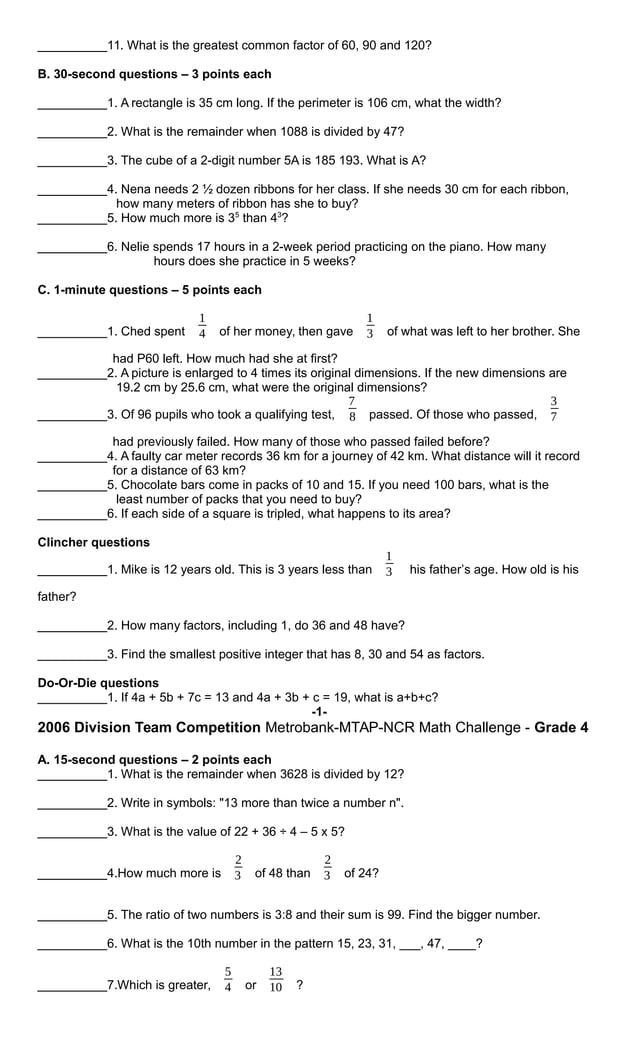 Grade 4 MTAP Reviewer | PDF