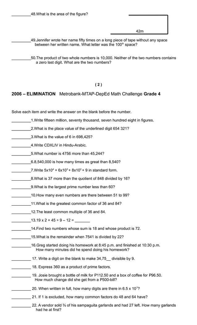 Grade 4 MTAP Reviewer | PDF