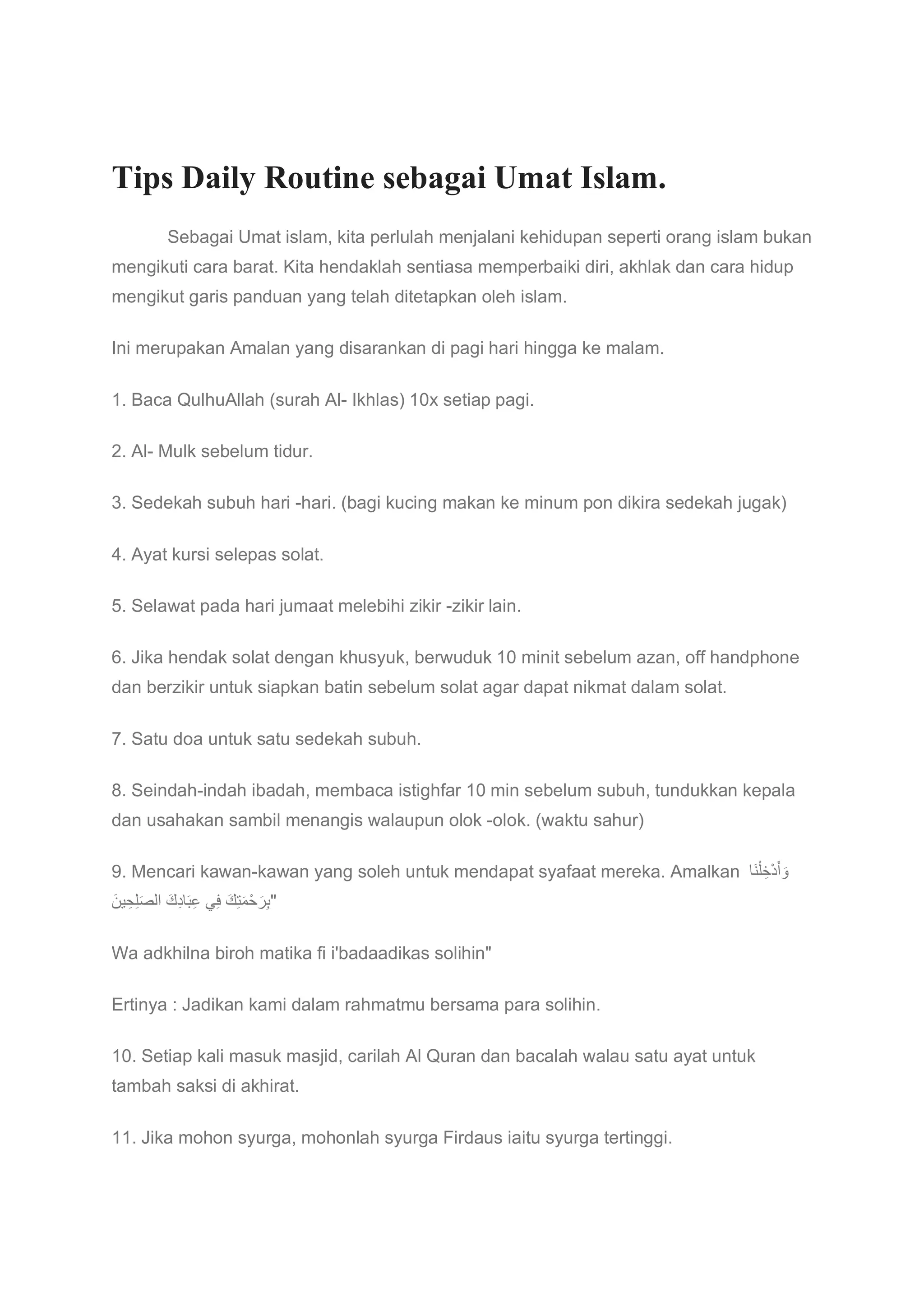 Tips Daily Routine sebagai Umat Islam | PDF