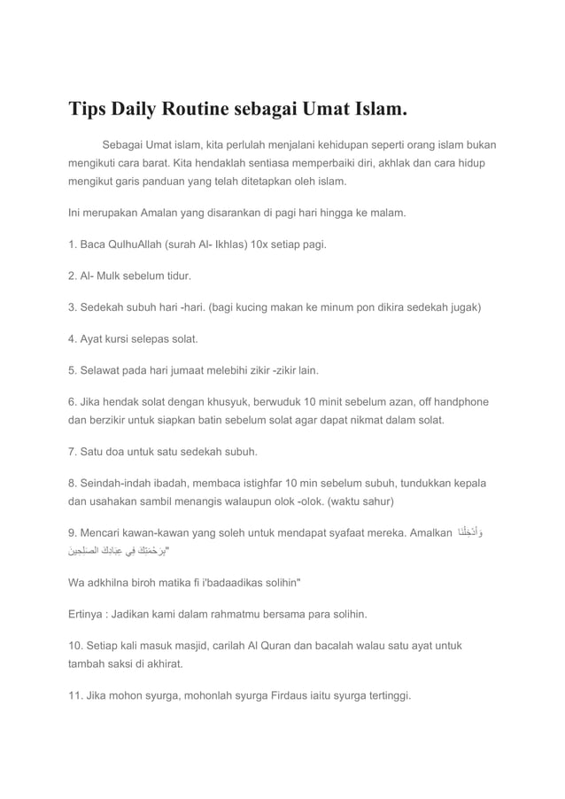 Tips Daily Routine sebagai Umat Islam | PDF
