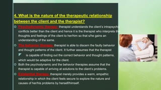 Therapeutic approach clinical Psychology | DOCX