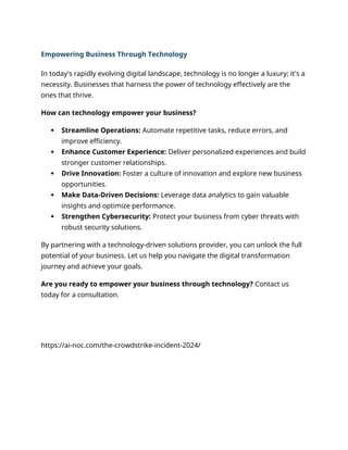 Empowering Business Through Technology with AI-NOC | PDF